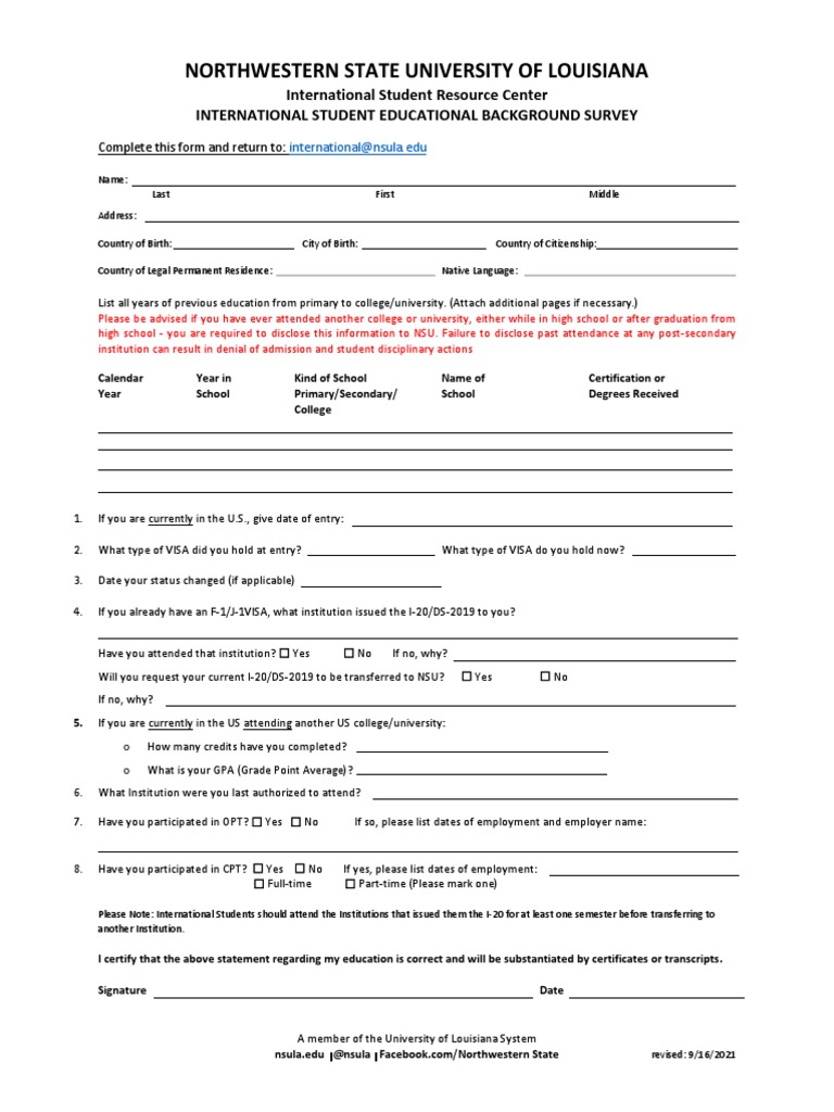 Educational Background Survey Fillable | PDF