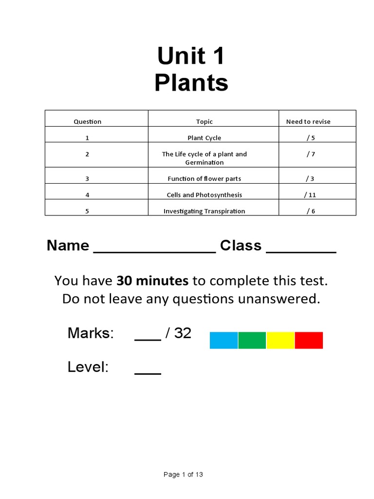 Unit 1 Plants Assessment QP | PDF | Plants | Flowers