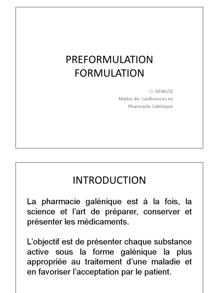 Preformulation Formulation | PDF | Chimie | Point de fusion