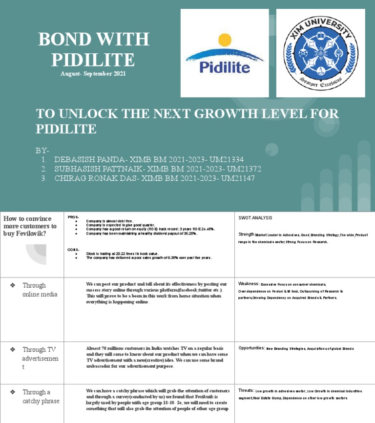 Bond With Pidilite: To Unlock The Next Growth Level For Pidilite | PDF | Brand | Advertising