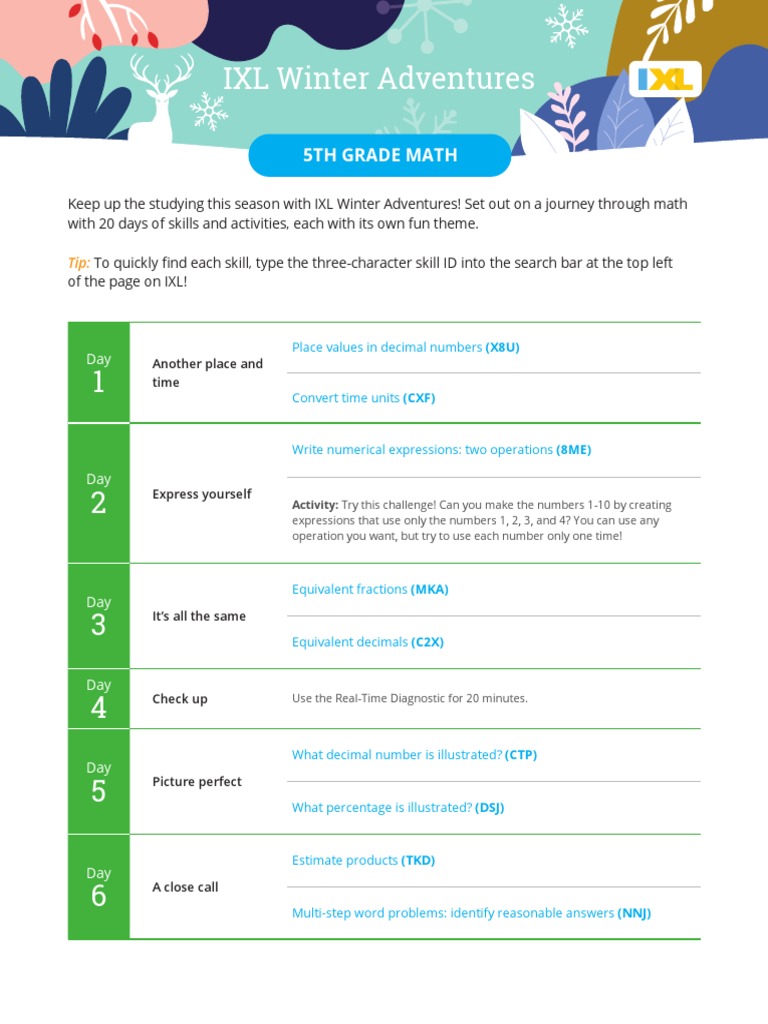 IXL Winter Adventures: 5Th Grade Math | PDF | Numbers | Decimal