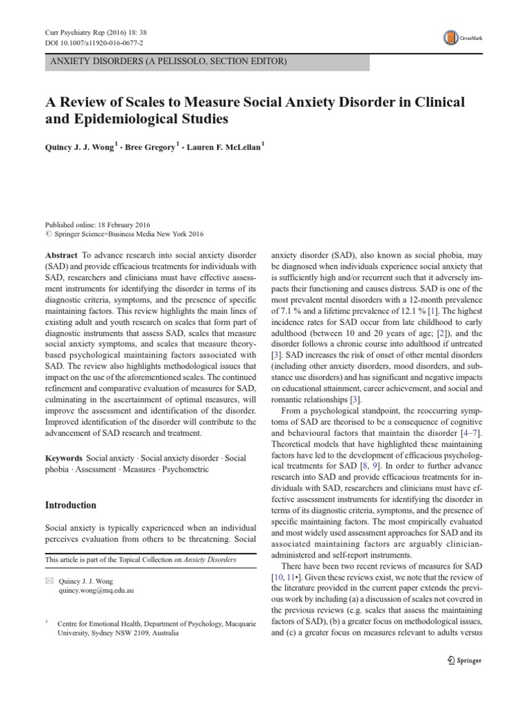 Measuring Social Anxiety Disorder Scales | PDF | Social Anxiety ...