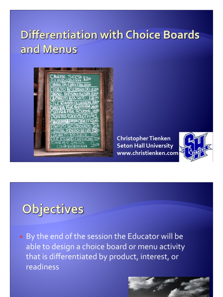 Choice Boards Menus Presentation | PDF | Reading Comprehension ...
