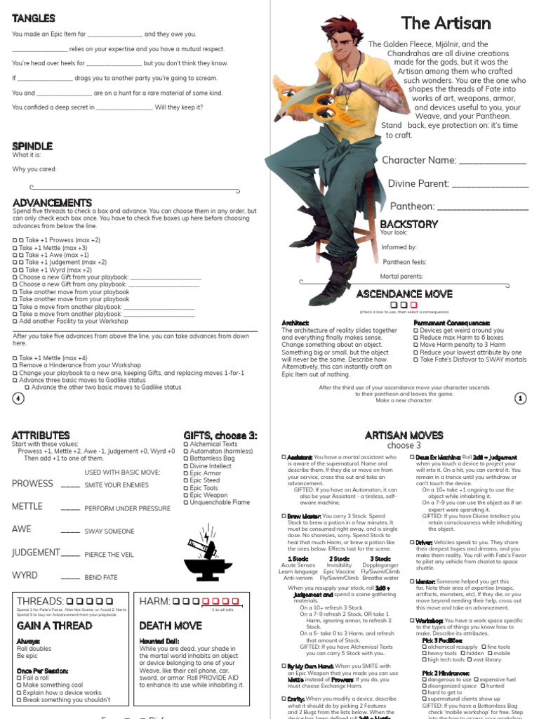 Demigods Character Sheet Artisan | PDF