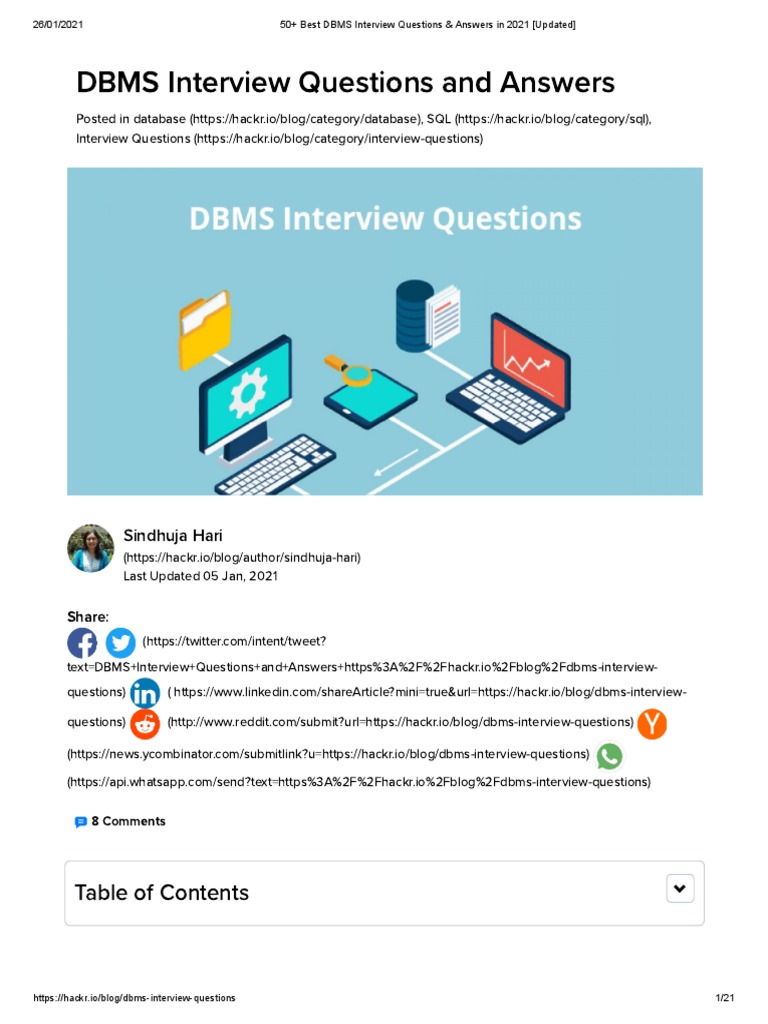 DBMS Interview Questions and Answers: Sindhuja Hari | Download Free PDF | Databases | Database Index