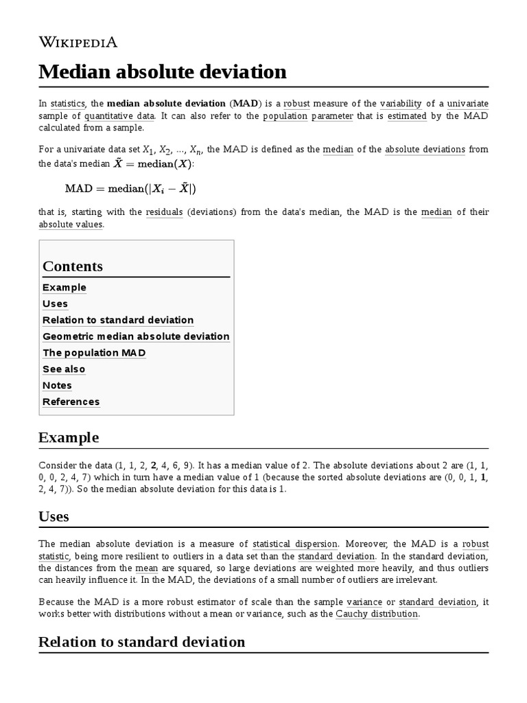 Median Absolute Deviation | PDF | Median | Robust Statistics