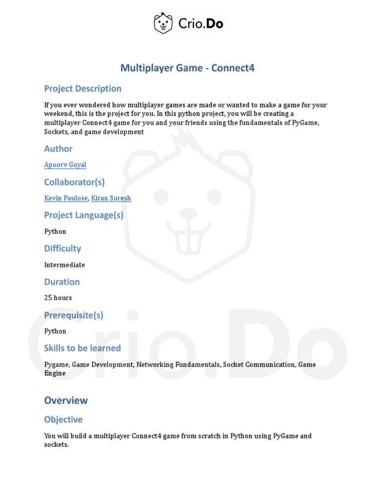 Multiplayer Game - Connect4: Project Description | PDF | Network Socket ...