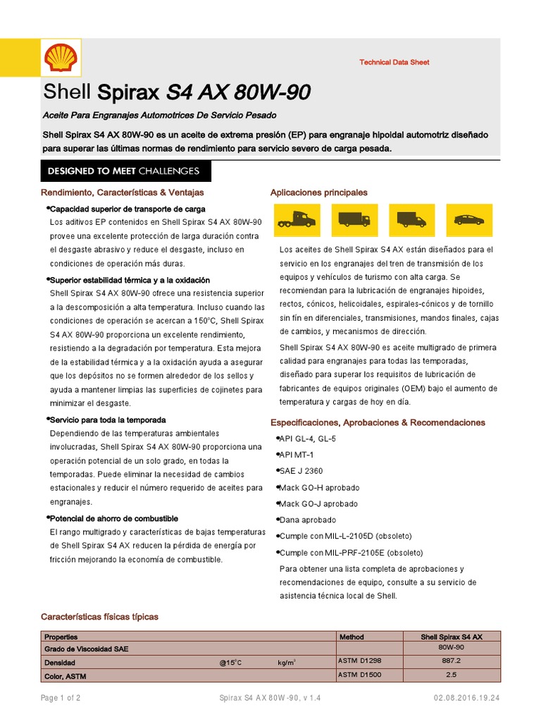 Spirax S4 AX 80W-90 | PDF | Engranaje | Lubricante