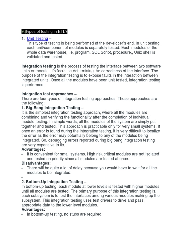 Unit Testing: Types of Testing in ETL? | PDF | Software Testing ...