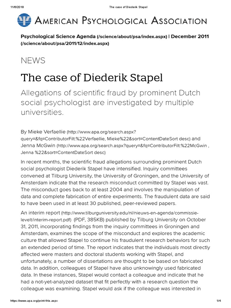 The Case of Diederik Stapel | PDF | Psychology | Science