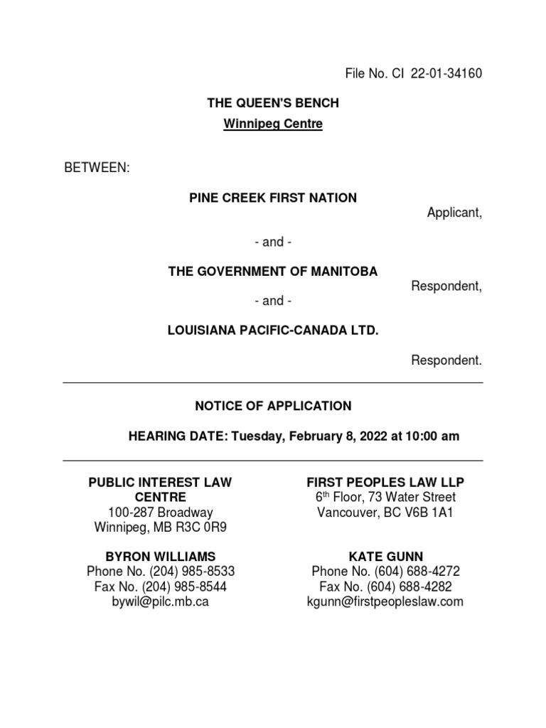 Pine Creek First Nation Legal Application | PDF | Forestry | Treaty