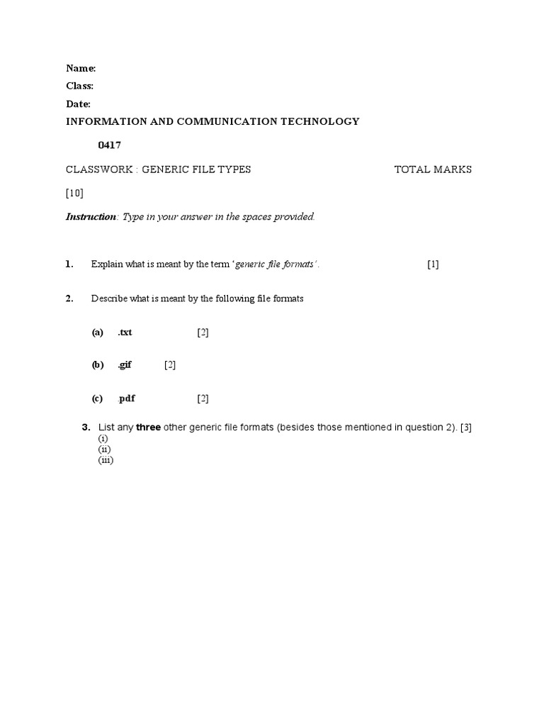 Classwork 1 Generic File Types | PDF
