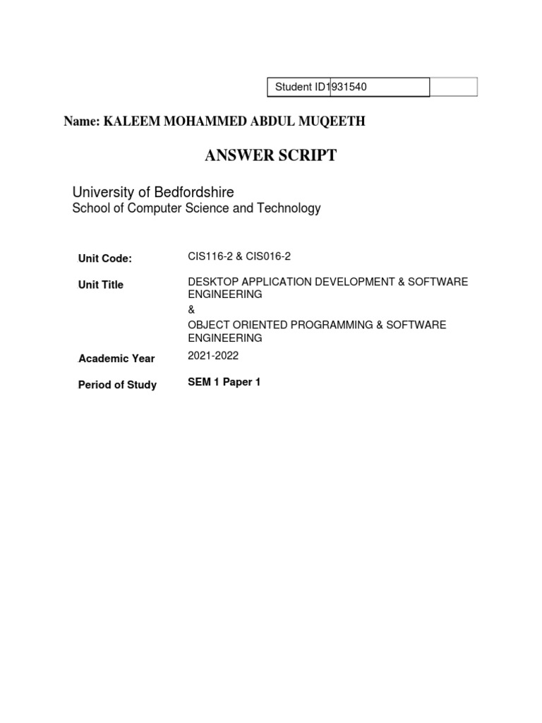 Answer Script: University of Bedfordshire | PDF | Software Testing ...