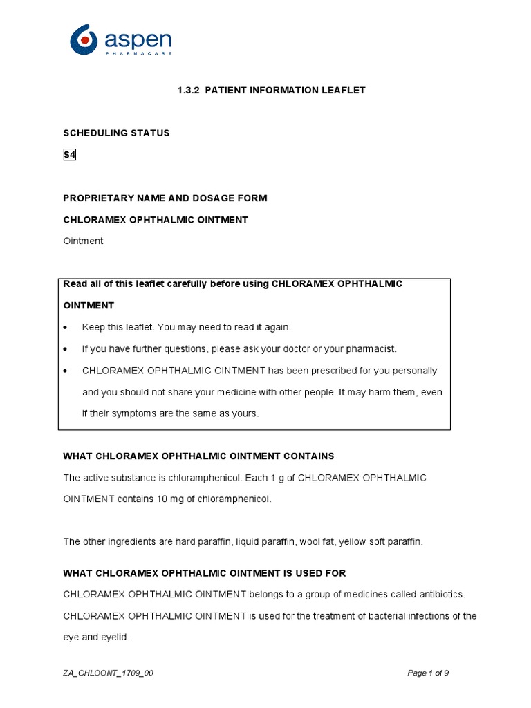 CHLORAMEX PIL Aspen-Pharmacare MCC-Format29.09.2017 | PDF | Human Eye ...