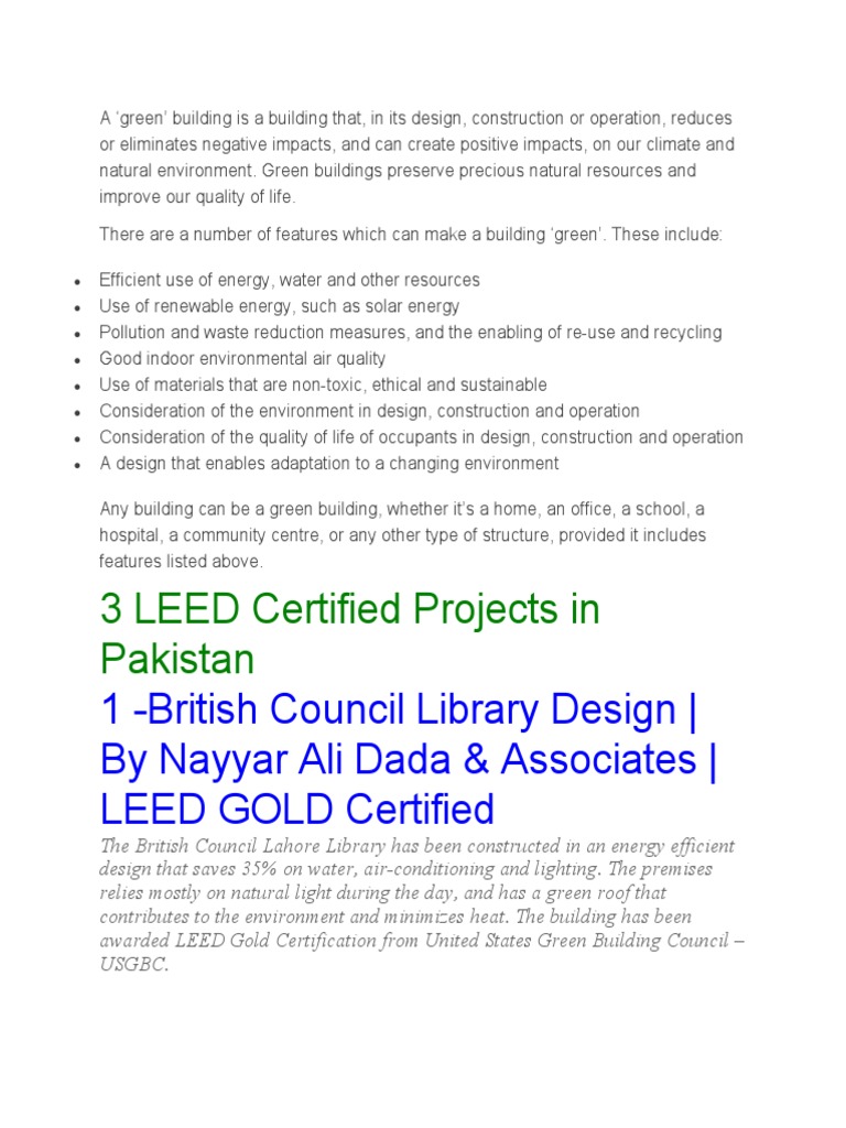 3 LEED Certified Projects in Pakistan | PDF | Green Building ...