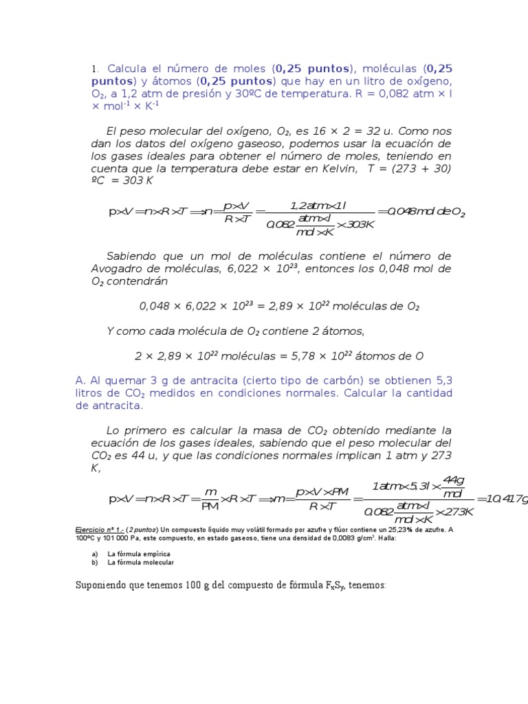 Ejercicios Ampliacion Gases Ideales | Descargar gratis PDF | Gases | Mole (Unidad)