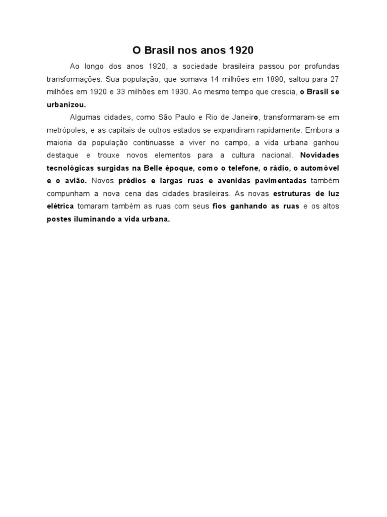 O Brasil Nos Anos 1920 | PDF