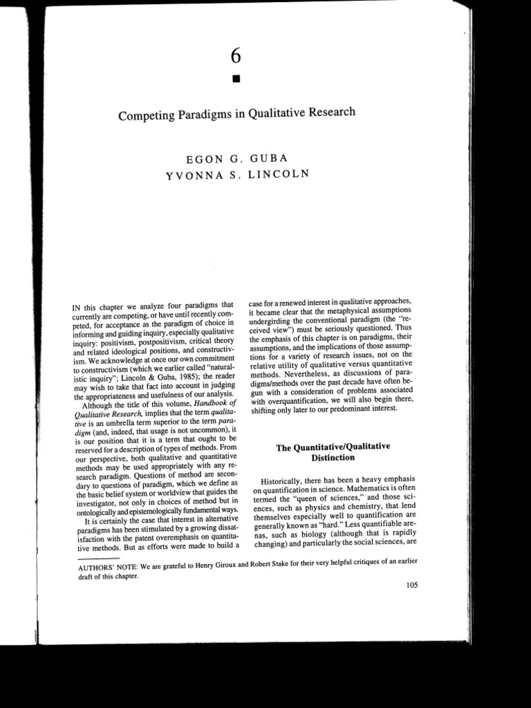 Guba and Lincoln Competing Paradigms in Qualitative Research | PDF