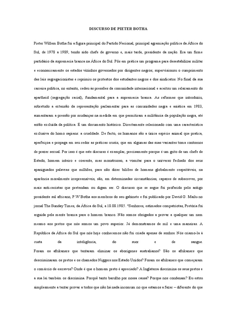 Discurso de Pieter Botha | PDF | Negros | Humano