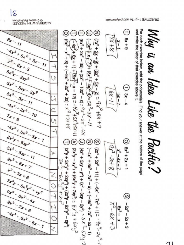 Polynomial Add and Sub Puzzle Keys | PDF