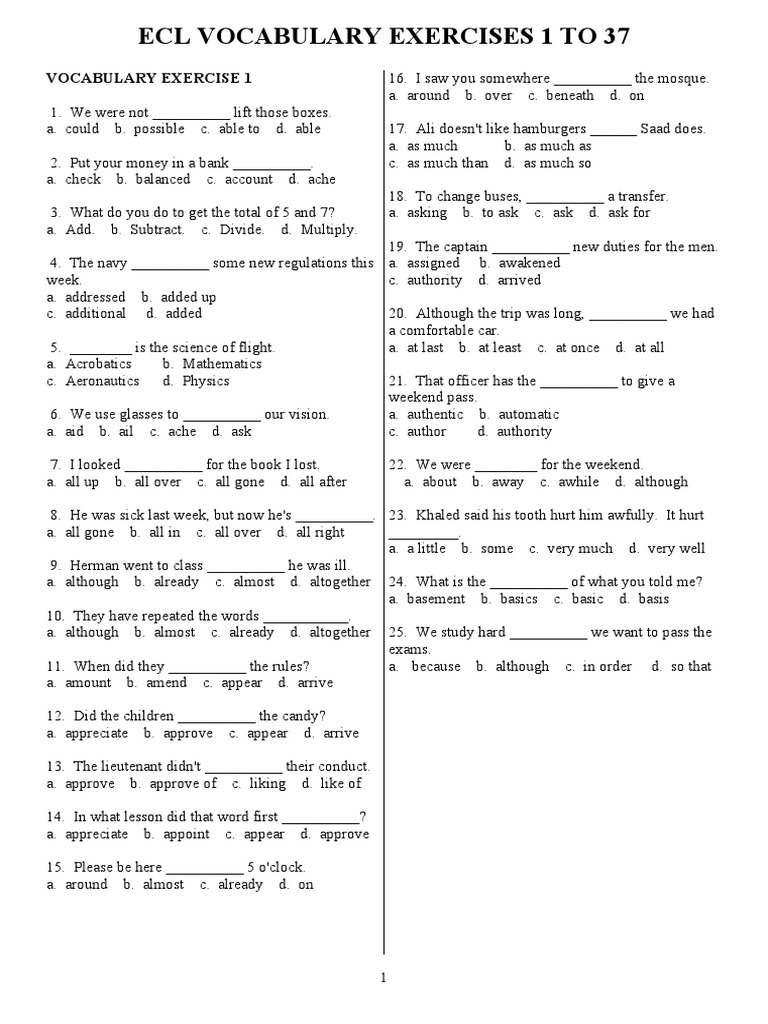 ECL Vocabulary Practice | PDF | Meal