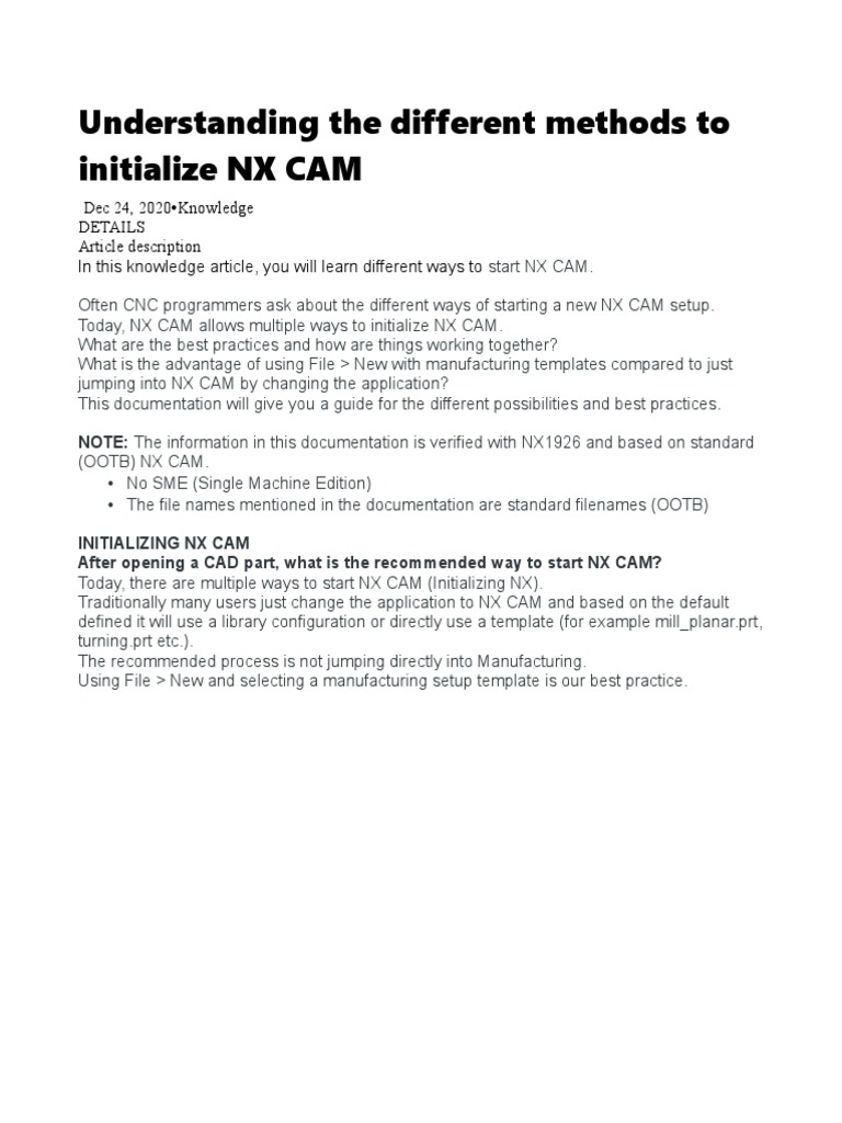 Understanding The Different Methods To Initialize NX CAM | PDF | Documentation | Computer File