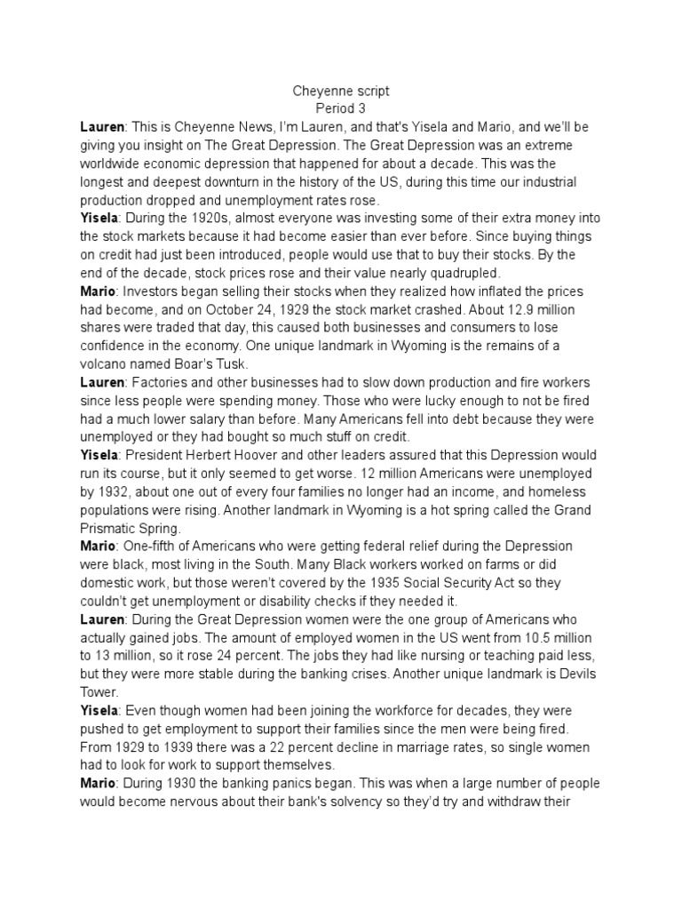 The Great Depression Script | PDF | Great Depression | Banks
