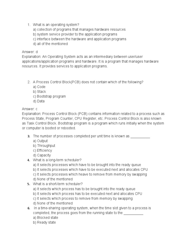 MCQ Os | PDF | Scheduling (Computing) | Process (Computing)
