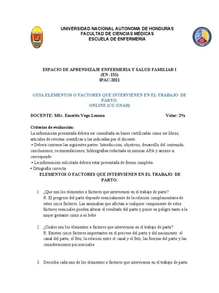 Guia Elementos Del Parto | PDF | Parto | Pelvis