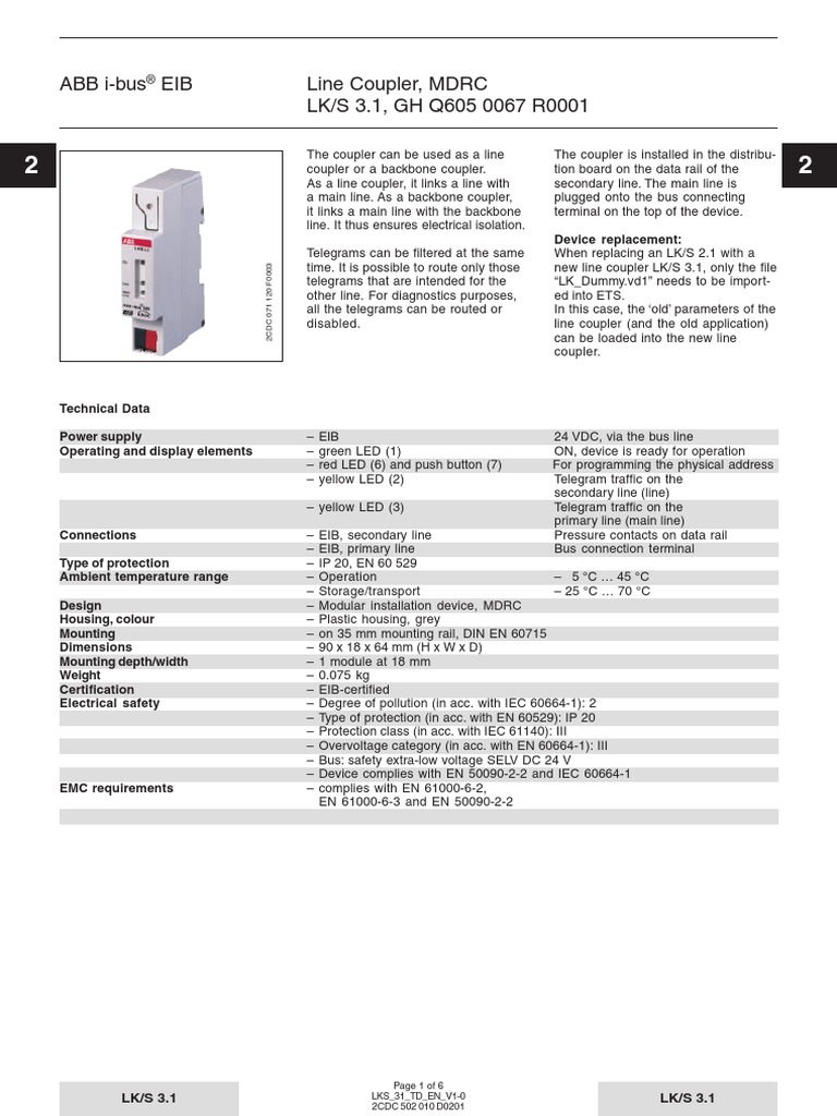 ABB I-Bus EIB Line Coupler, MDRC LK/S 3.1, GH Q605 0067 R0001 | PDF ...