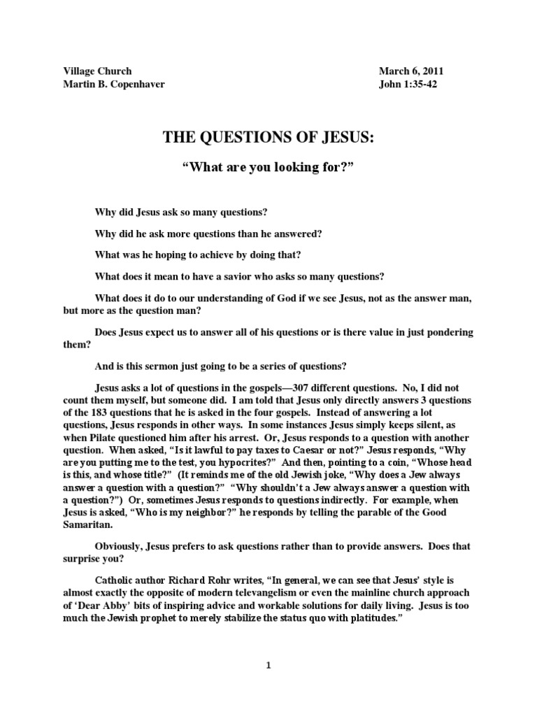 The Questions of Jesus:: "What Are You Looking For?" | PDF | Jesus ...