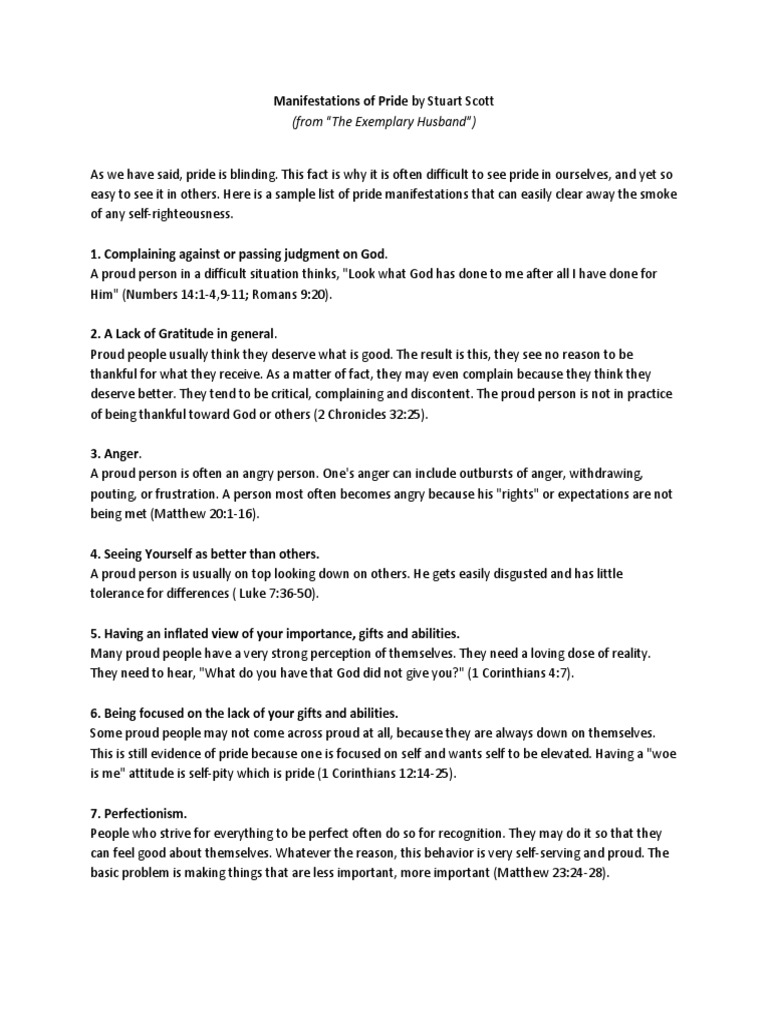 Pride Manifestations Explained | PDF | Forgiveness | Anger