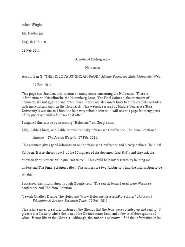 Annotated Bibliography on the Holocaust | PDF | The Holocaust ...