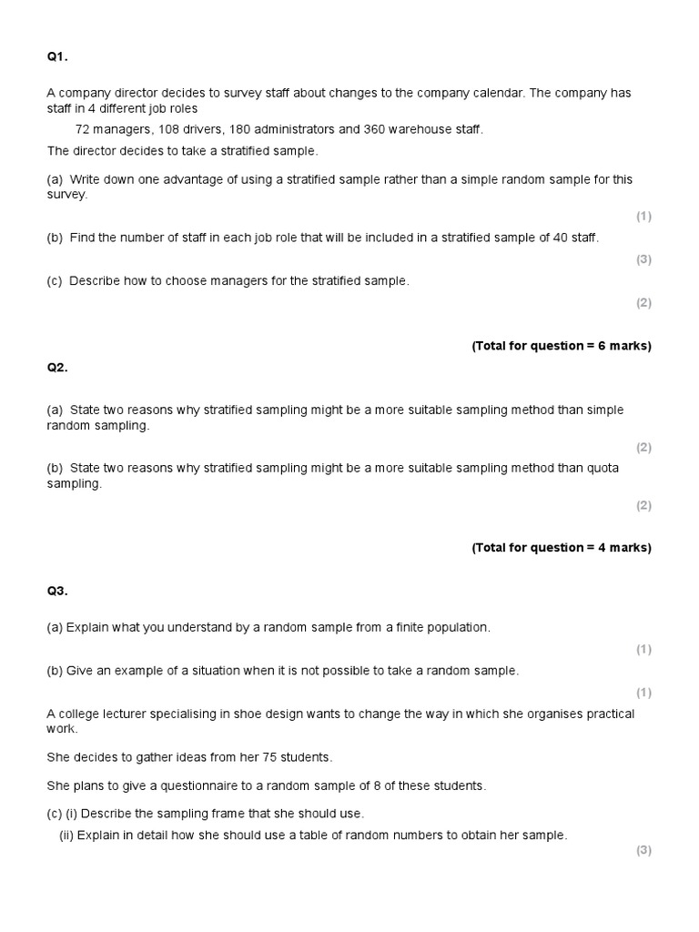 Company Survey Stratified Sampling Questions | PDF | Sampling ...