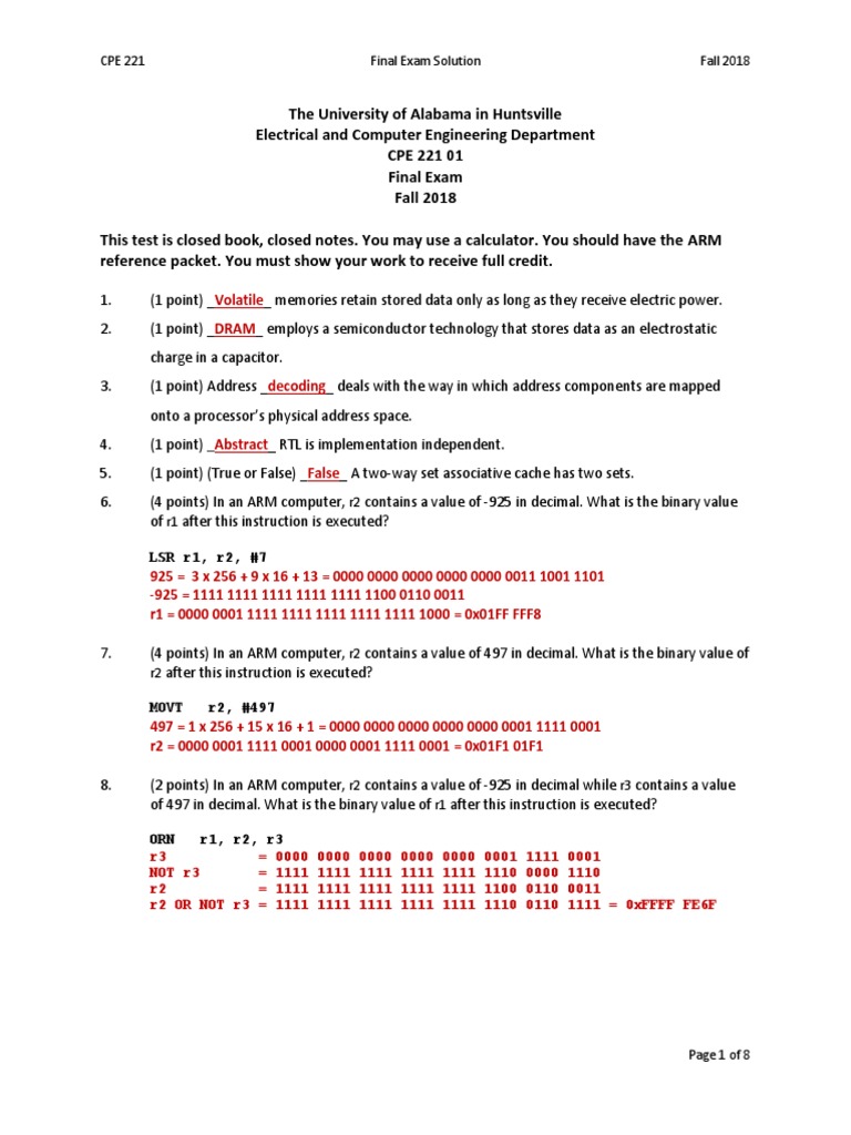 CPE 221 Final Exam Solutions 2018 | PDF | Integrated Circuit | Office ...