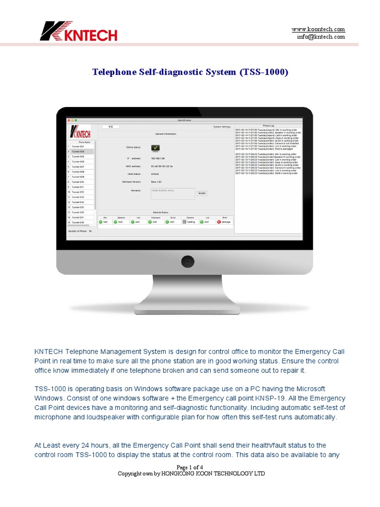 Telephone Self-Diagnostic System (TSS-1000) : Page 1 of 4 | PDF ...