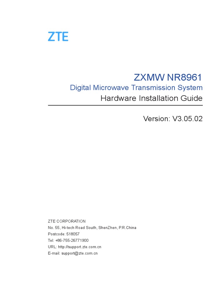 ZXMW NR8961 Hardware Installation Guide | PDF