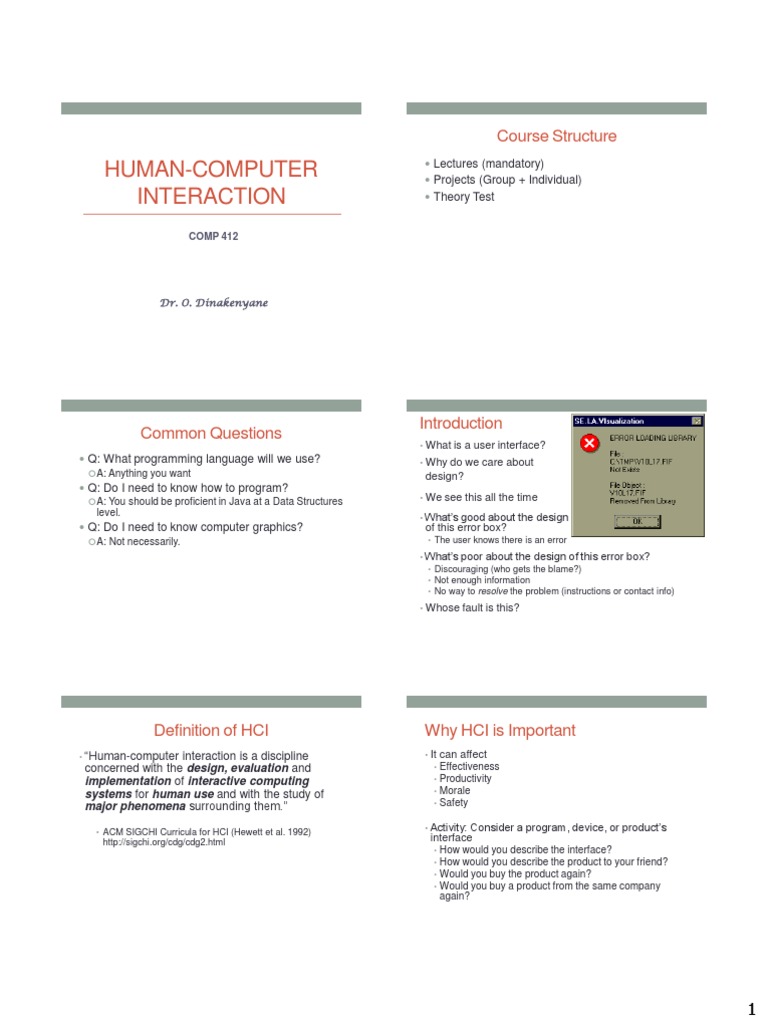 HCI Course Structure and Lectures | PDF | Human–Computer Interaction | Usability