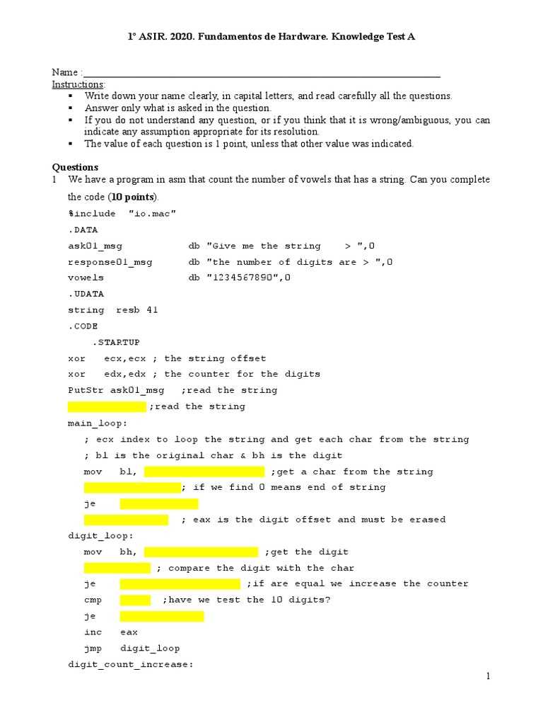 1º Asir. 2020. Fundamentos de Hardware. Knowledge Test A: Getstr String ...