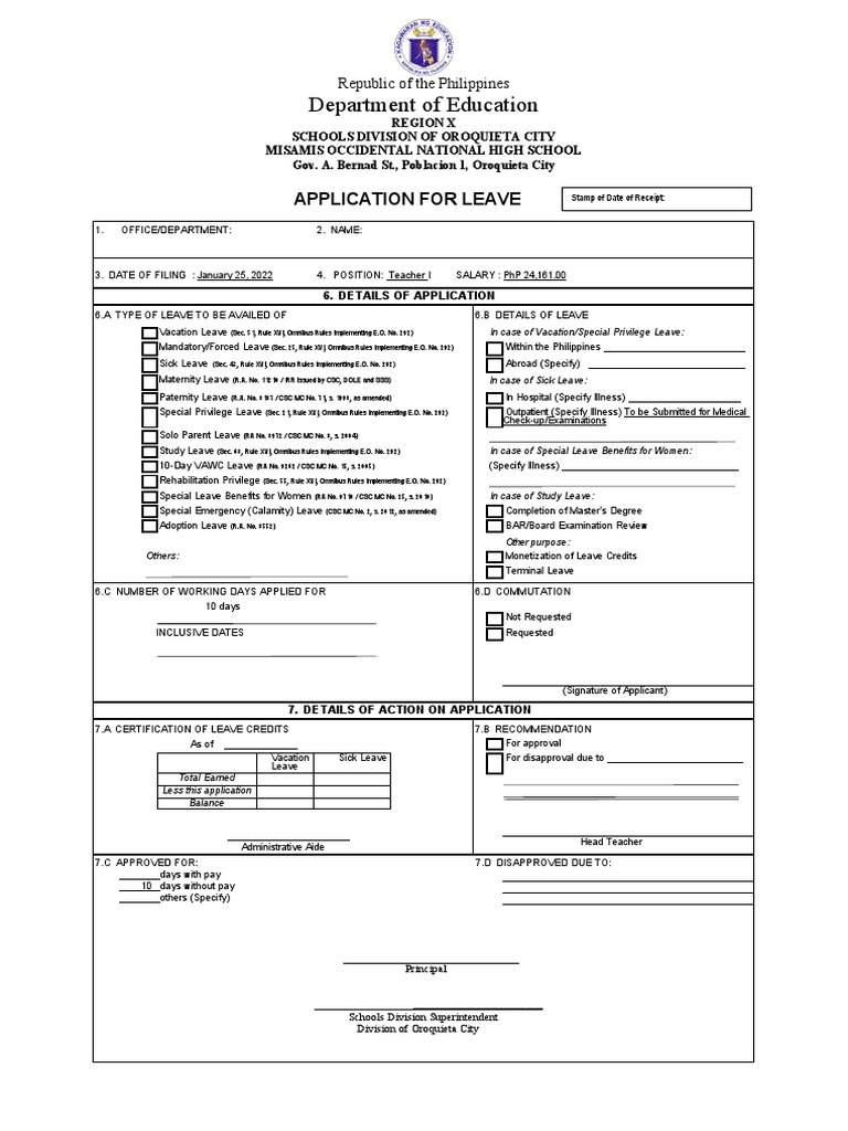 FORM 6 Application For Leave (Revised) | PDF | Sick Leave | Government