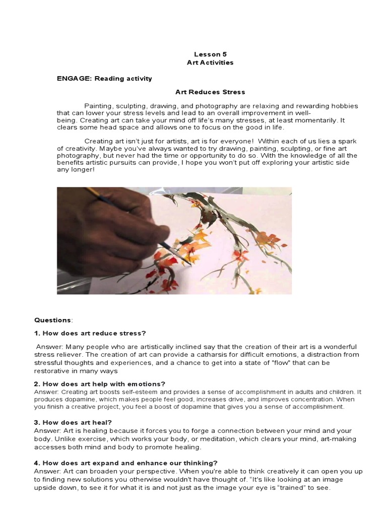 Lesson 5 Art Activities ENGAGE: Reading Activity Art Reduces Stress ...