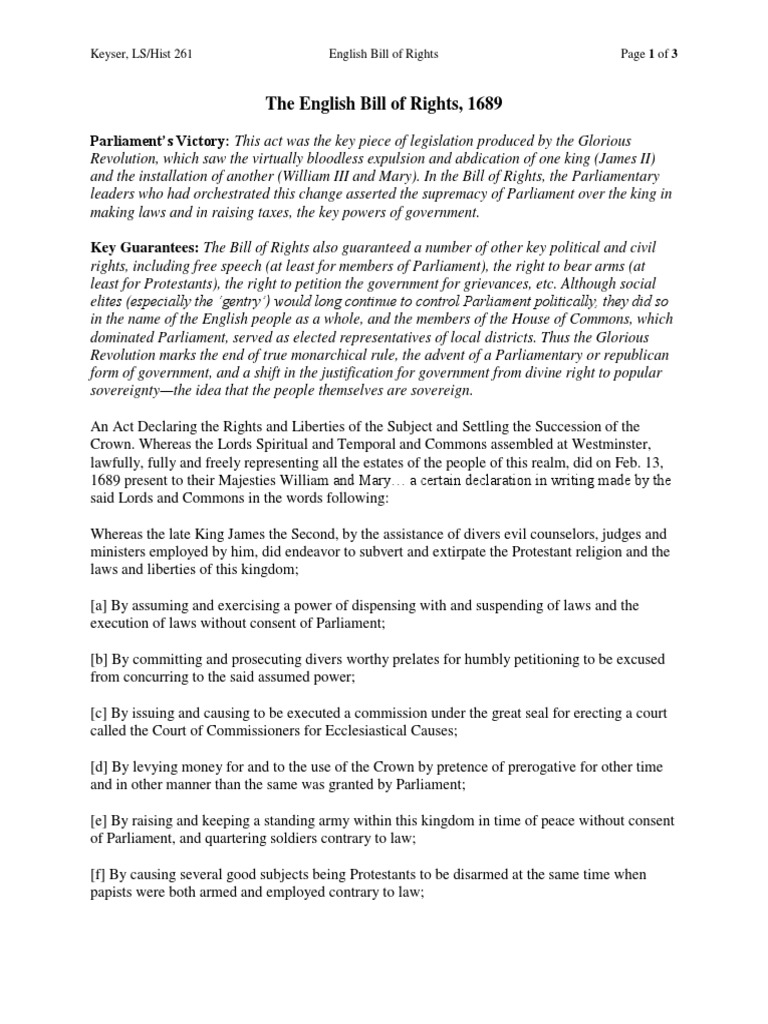 English Bill of Rights1 | PDF | Parliament Of The United Kingdom ...