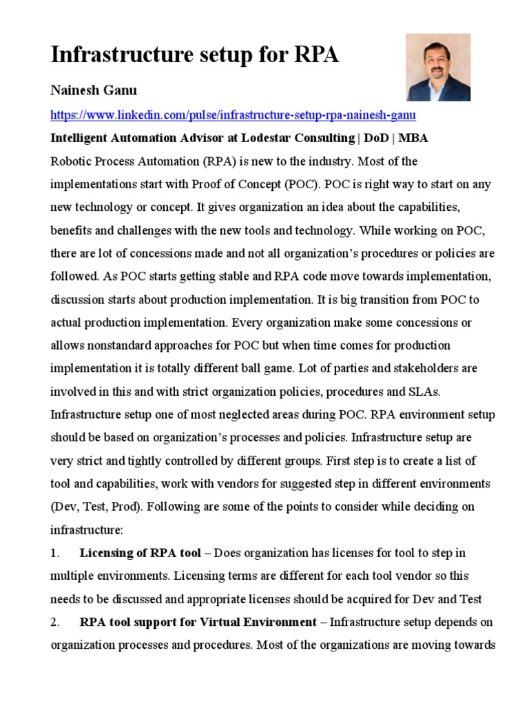 Infrastructure Setup For RPA | PDF | Computer Science | Systems Engineering