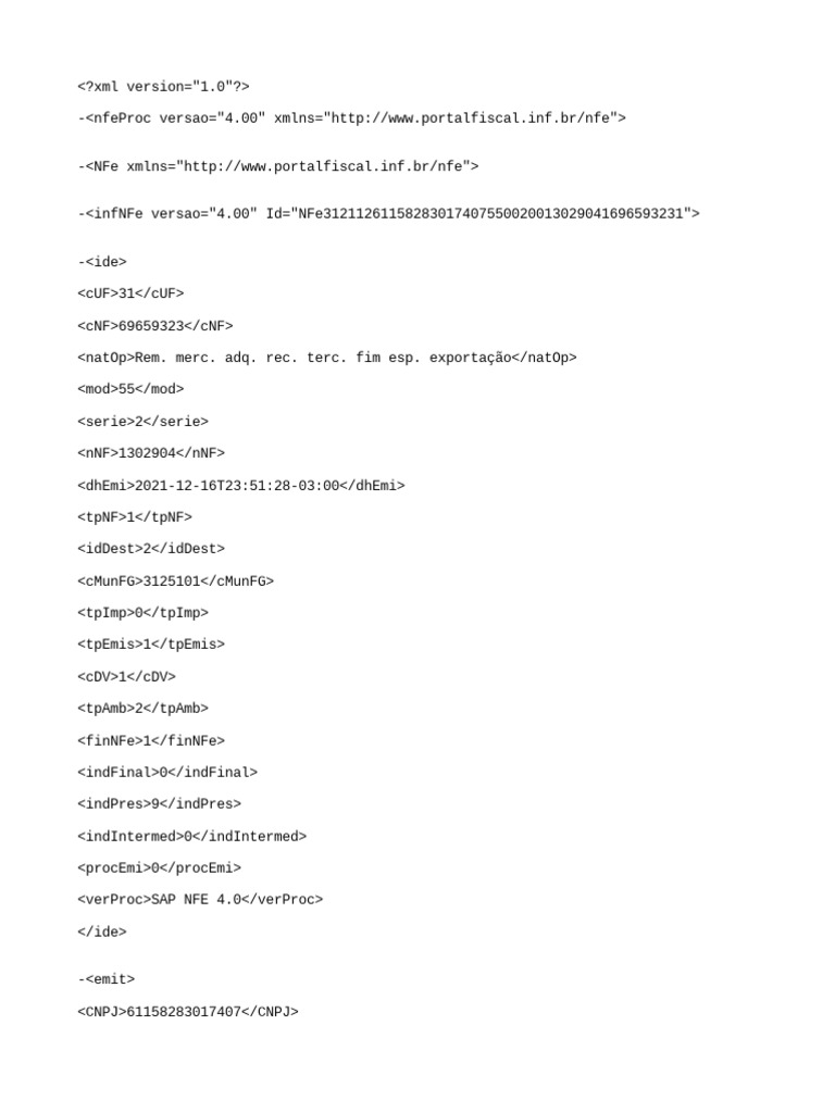 Analysis of an XML document containing details of products and invoices ...