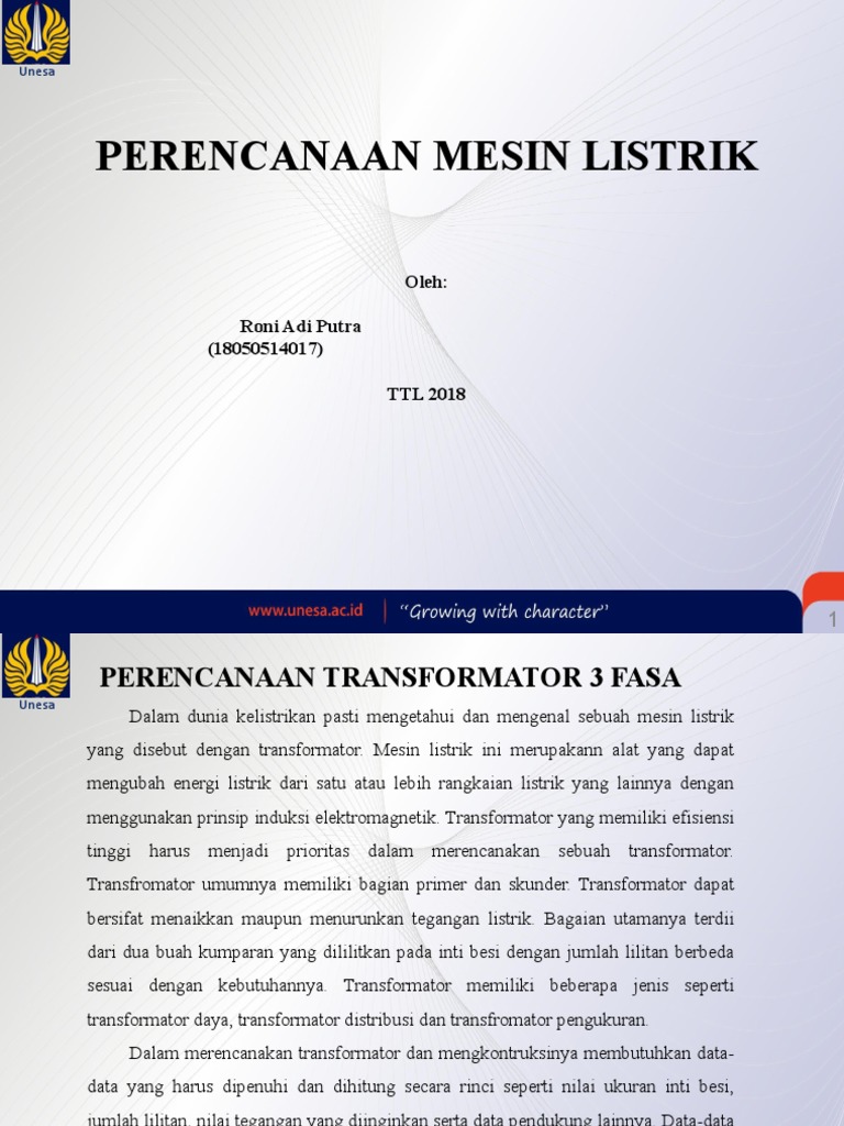 Roni Adi Putra - Perencanaan Mesin Listrik | PDF Roni Adi Putra - Perencanaan Mesin Listrik | PDF