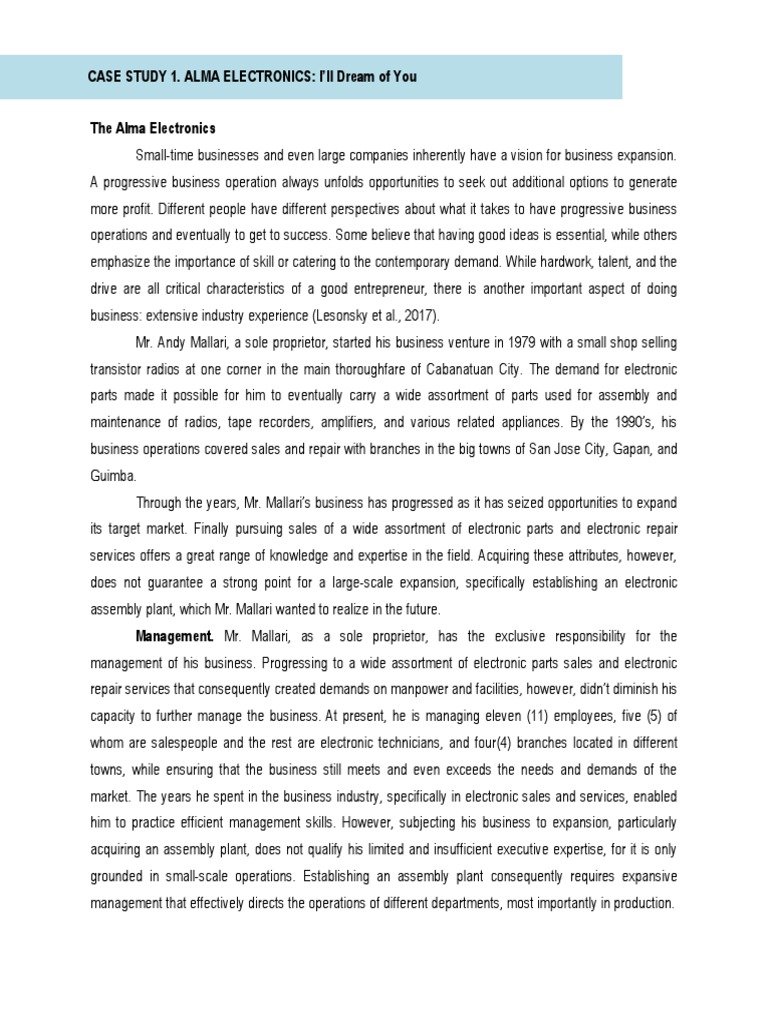 Case Study 1. Alma Electronics: I'Ll Dream of You | PDF | Engineering ...
