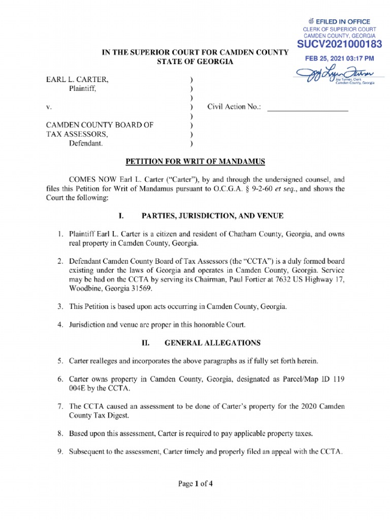 Earl L. Carter Petition For Writ of Mandamus | PDF