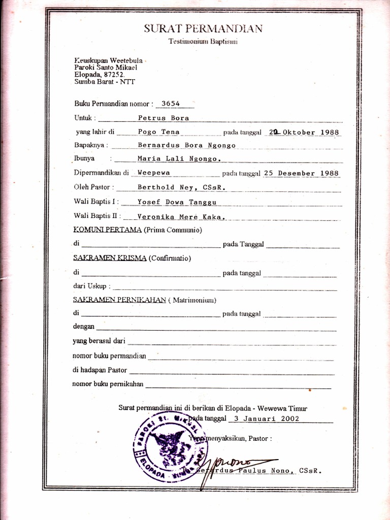 Surat Baptis Pit | PDF