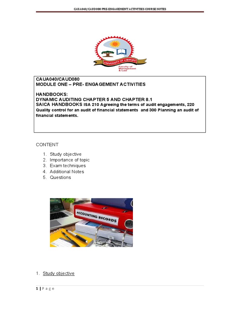 Module One Pre-Engagement Activities - Course Notes | PDF | Audit ...