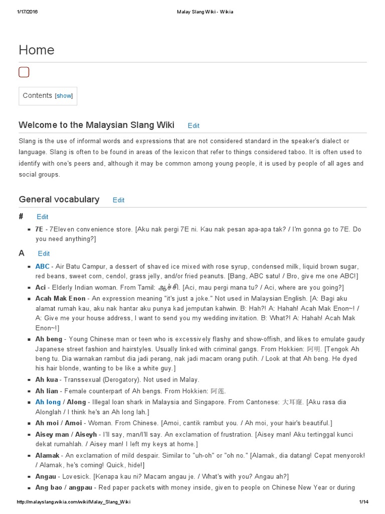 Malay Slang Wiki - Wikia | PDF